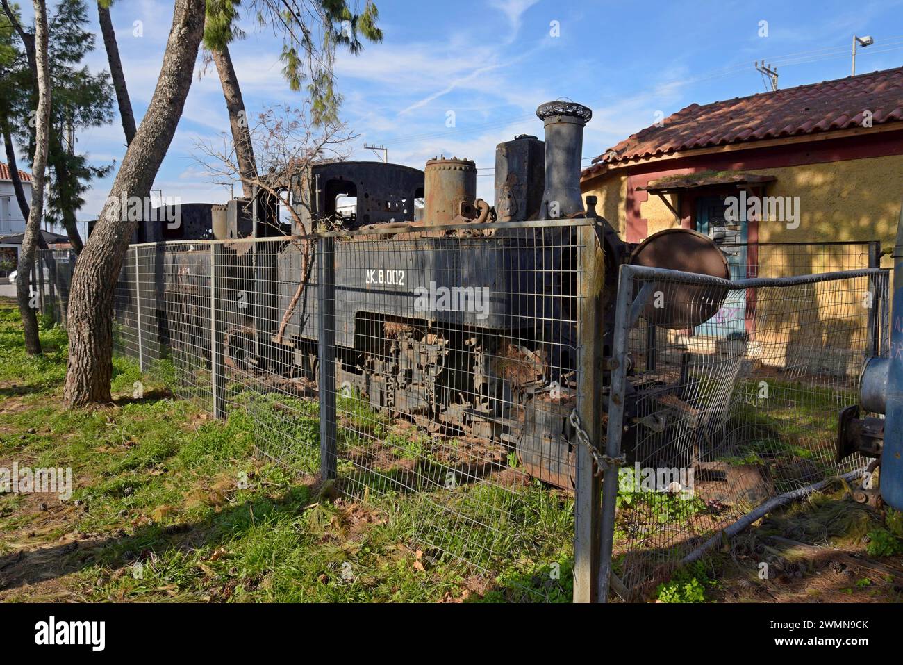 Abandoned and disused steam locomotive of the Diakopto Narrow gauge ...