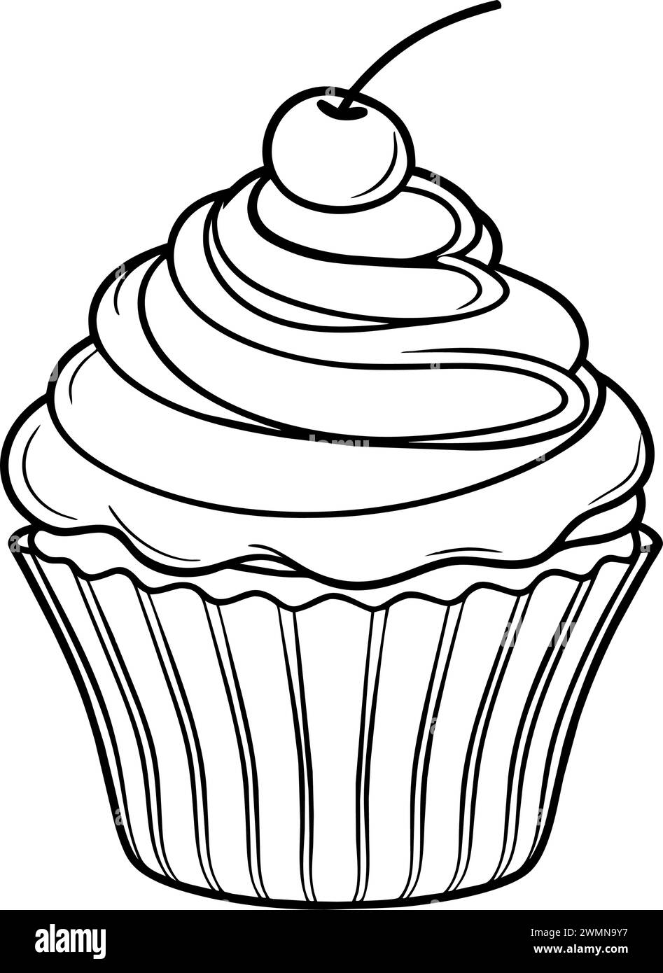 Sweet cupcake vector illustration for coloring book. Hand drawn outline sketch Stock Vector ...