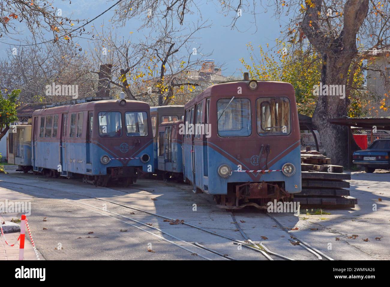 Disused DMU diesel railcars of the Diakopto rack railway, Peloponnese ...