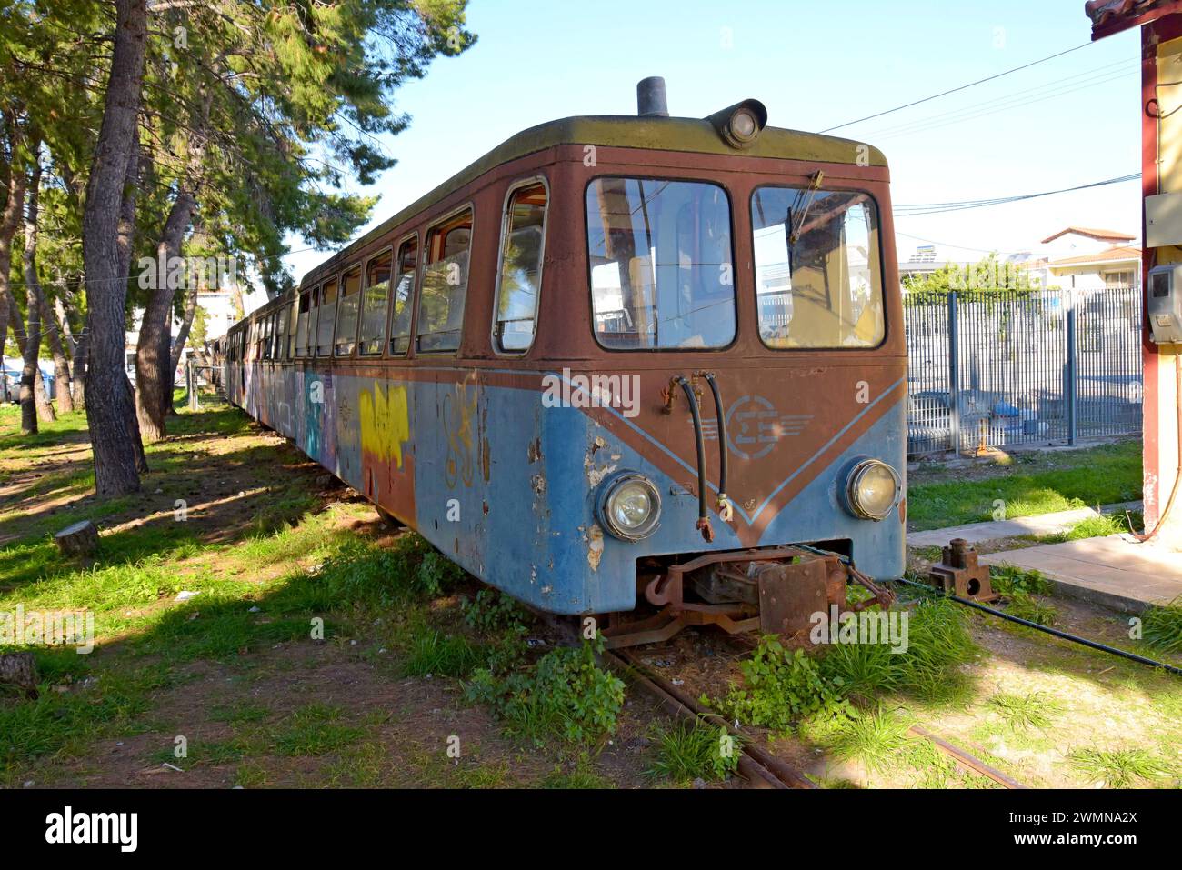 Disused DMU diesel railcars of the Diakopto rack railway, Peloponnese ...