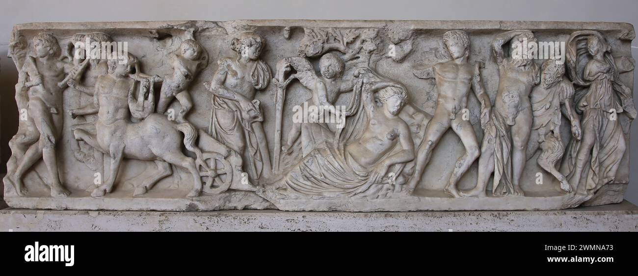 Sarcophagus with representations of drunken Dionysus and Ariadne. Luni ...