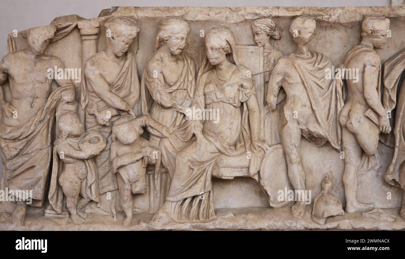 Sarcophagus decorated with the myth of medea: Detail. The sending of ...