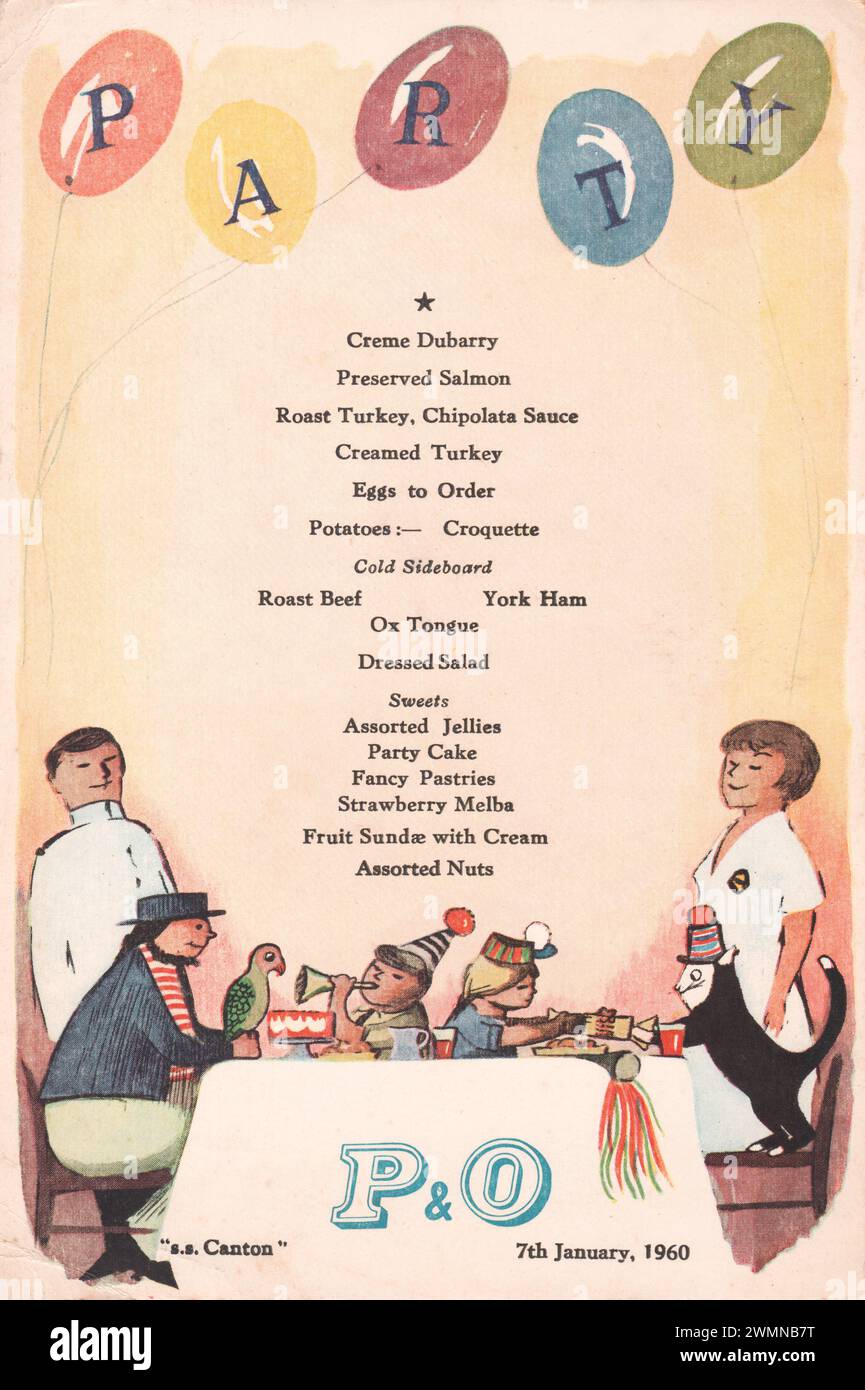 Vintage P&O Cruise Ocean Liner Steamship Party Menu from the S.S ...