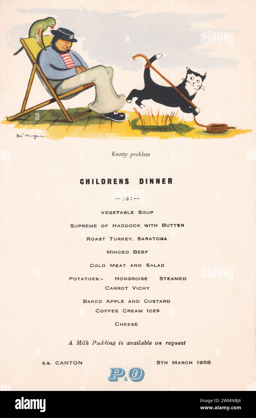 Vintage P&O Cruise Ocean Liner Steamship Children's Dinner Menu from ...