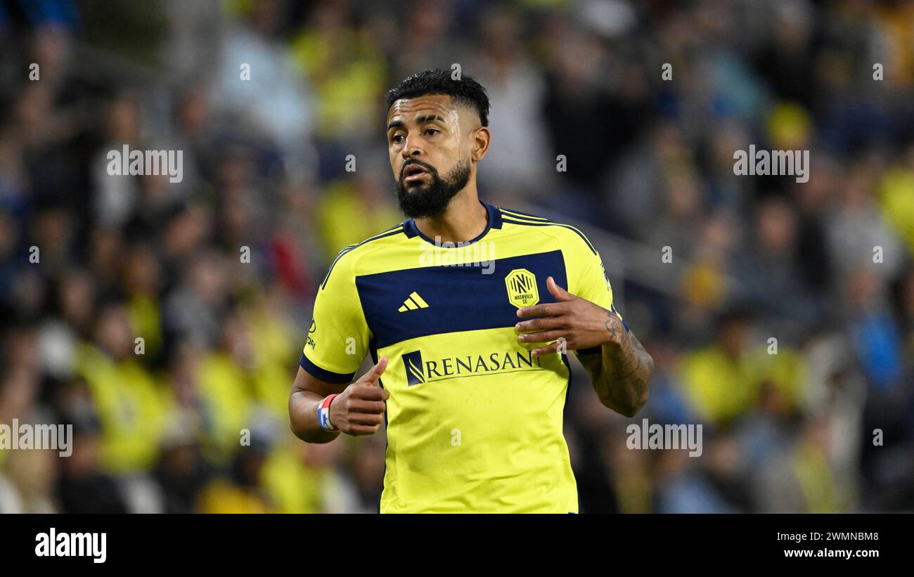 Nashville SC midfielder Anibal Godoy (20) during an MLS soccer match ...