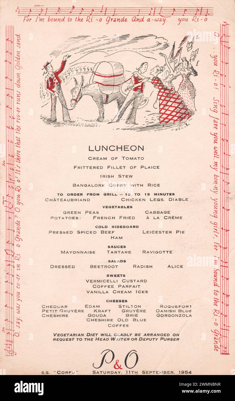Vintage P&O Cruise Ocean Liner Steamship Luncheon Menu from the S.S ...