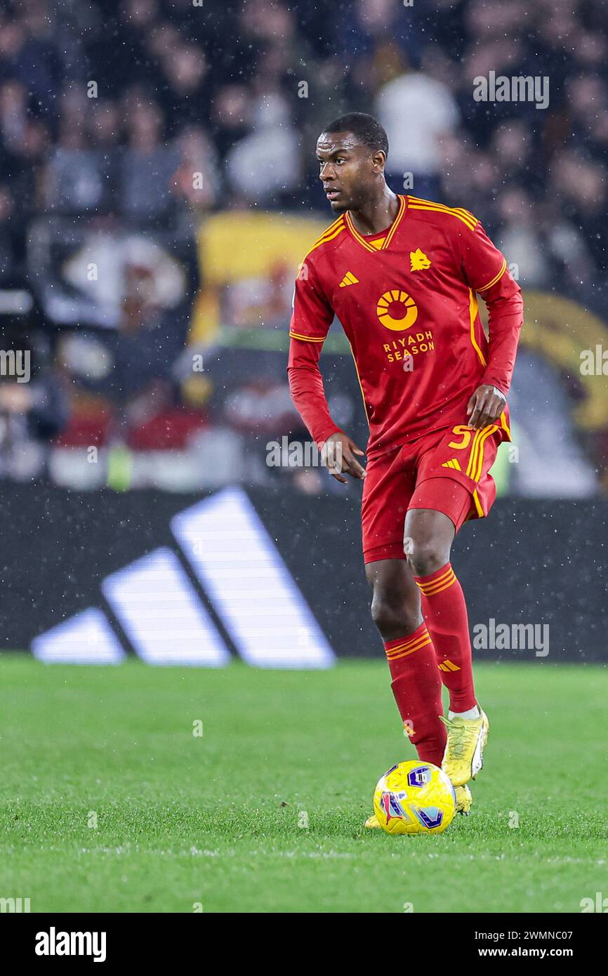 Roma’s French defender Evan Ndicka controls the ball during the Serie A ...
