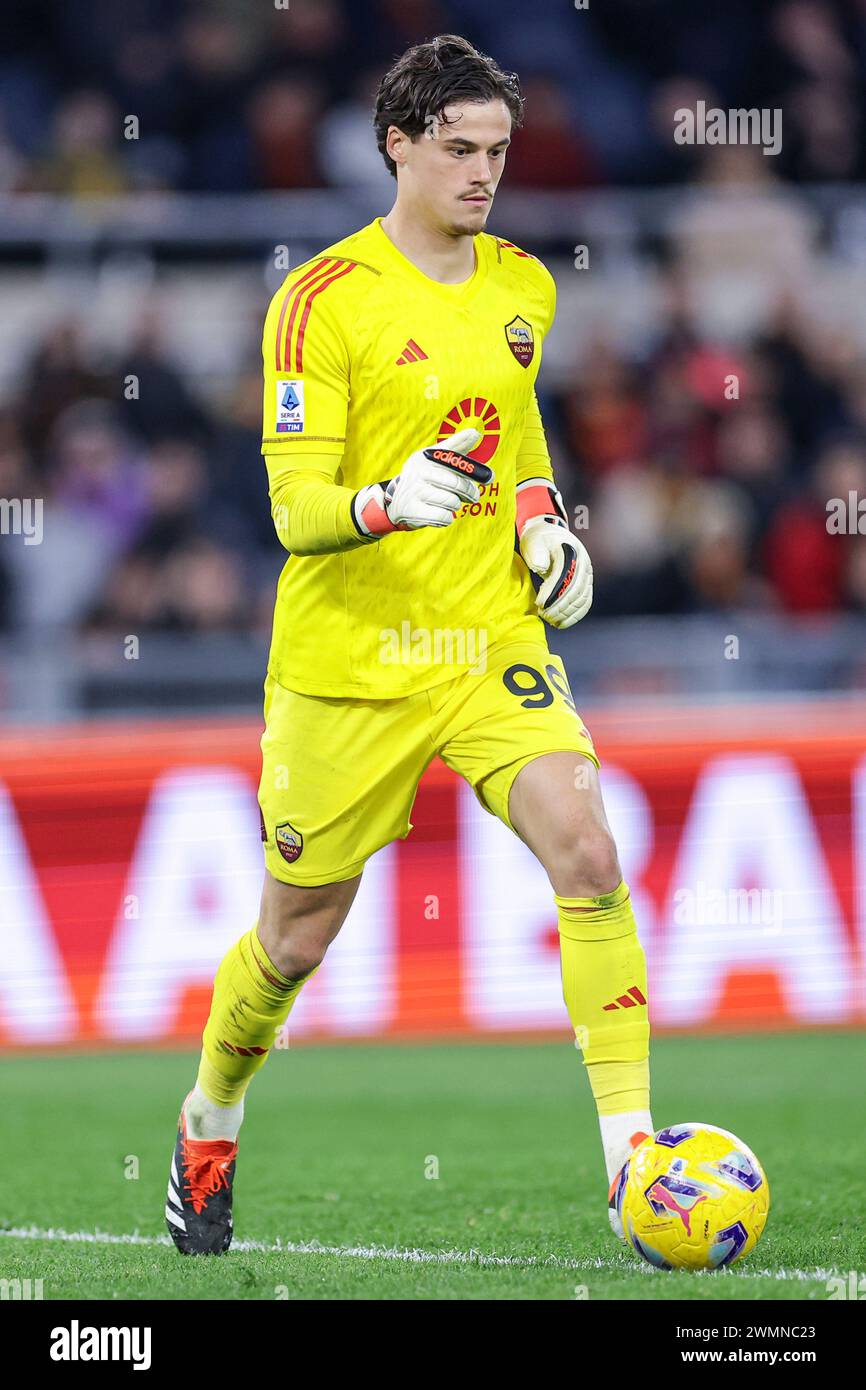 Roma’s Belgian goalkeeper Mile Svilar controls the ball during the ...