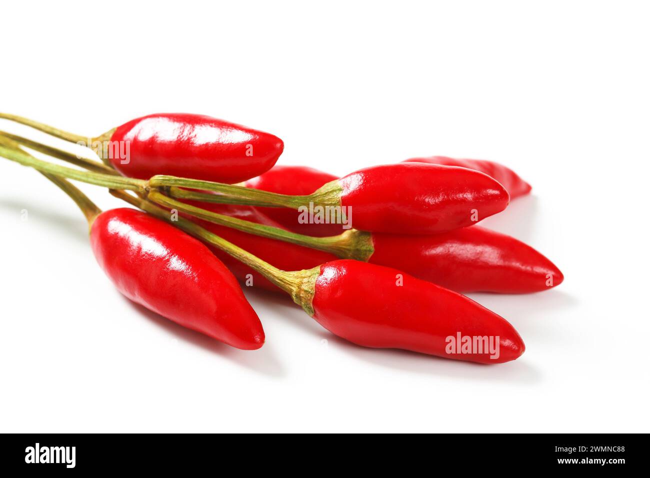 Small red chili peppers on white background Stock Photo - Alamy