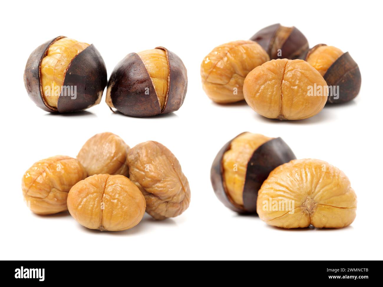 chinese food, peeled roasted chestnut on white background Stock Photo ...