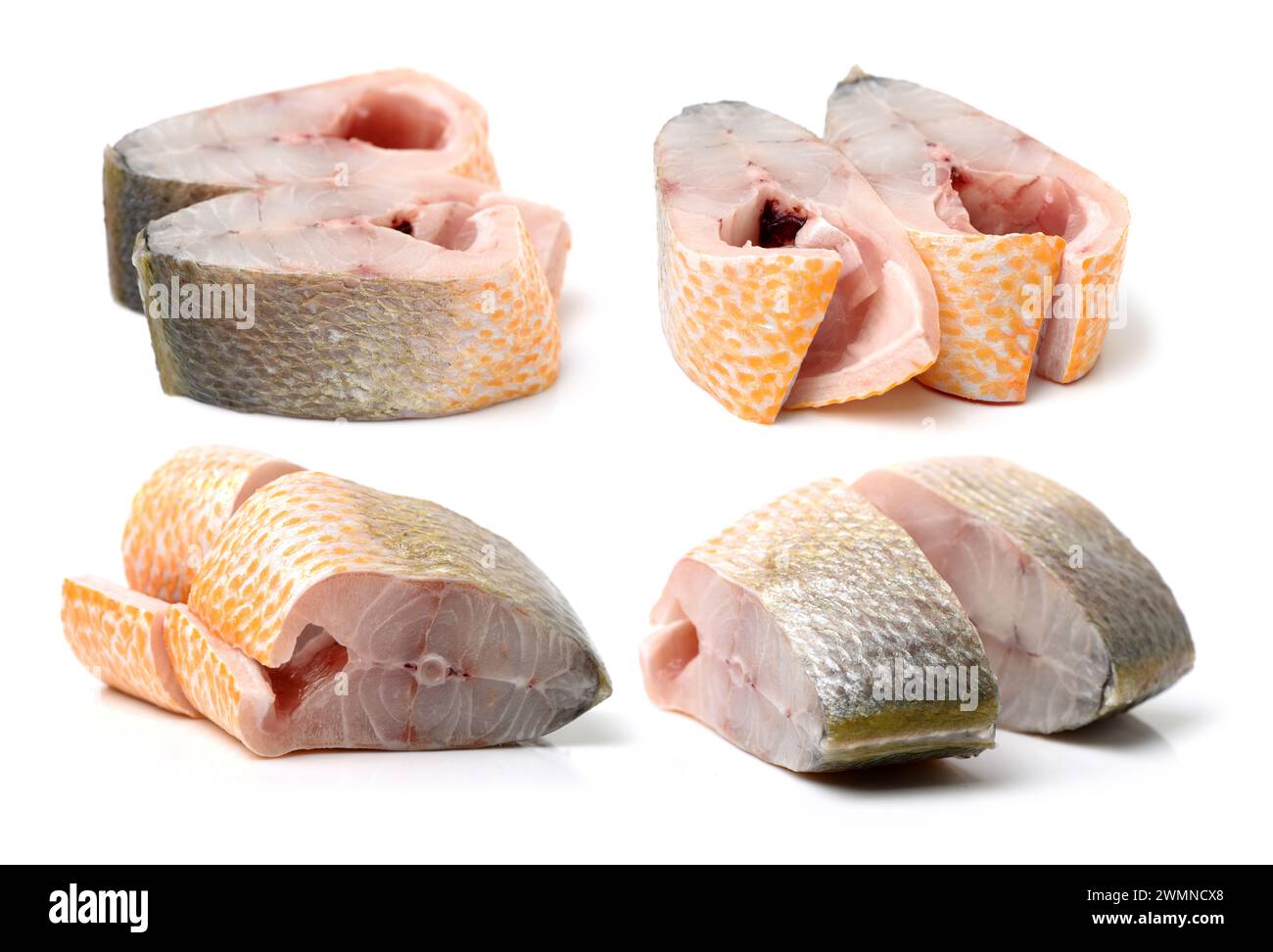 Yellow Croaker Fish raw slice On White background Stock Photo - Alamy
