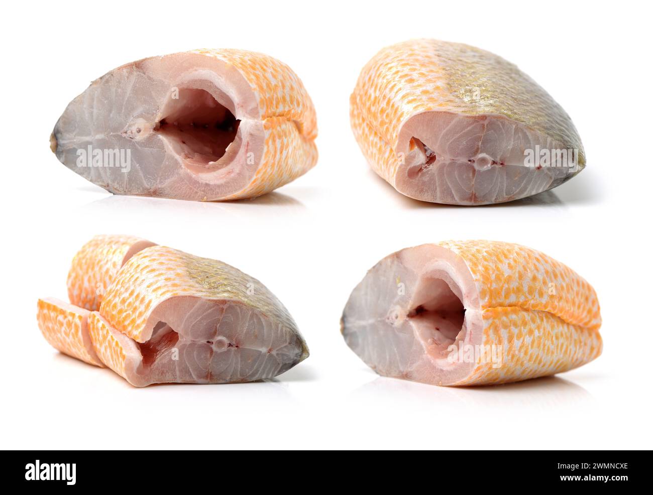 Yellow Croaker Fish raw slice On White background Stock Photo - Alamy