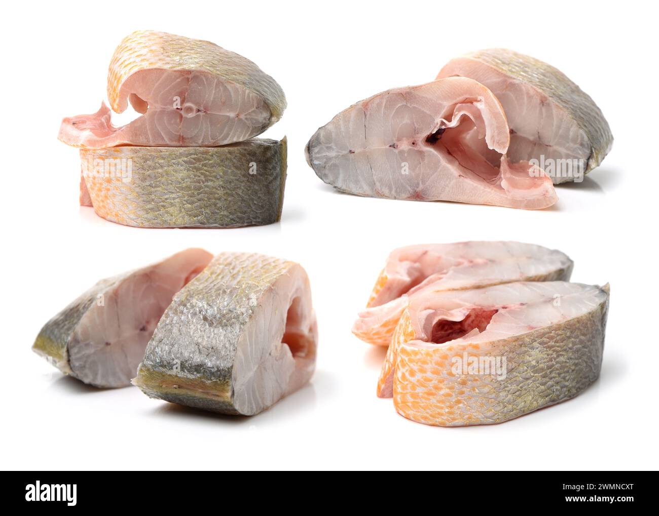 Yellow Croaker Fish raw slice On White background Stock Photo - Alamy