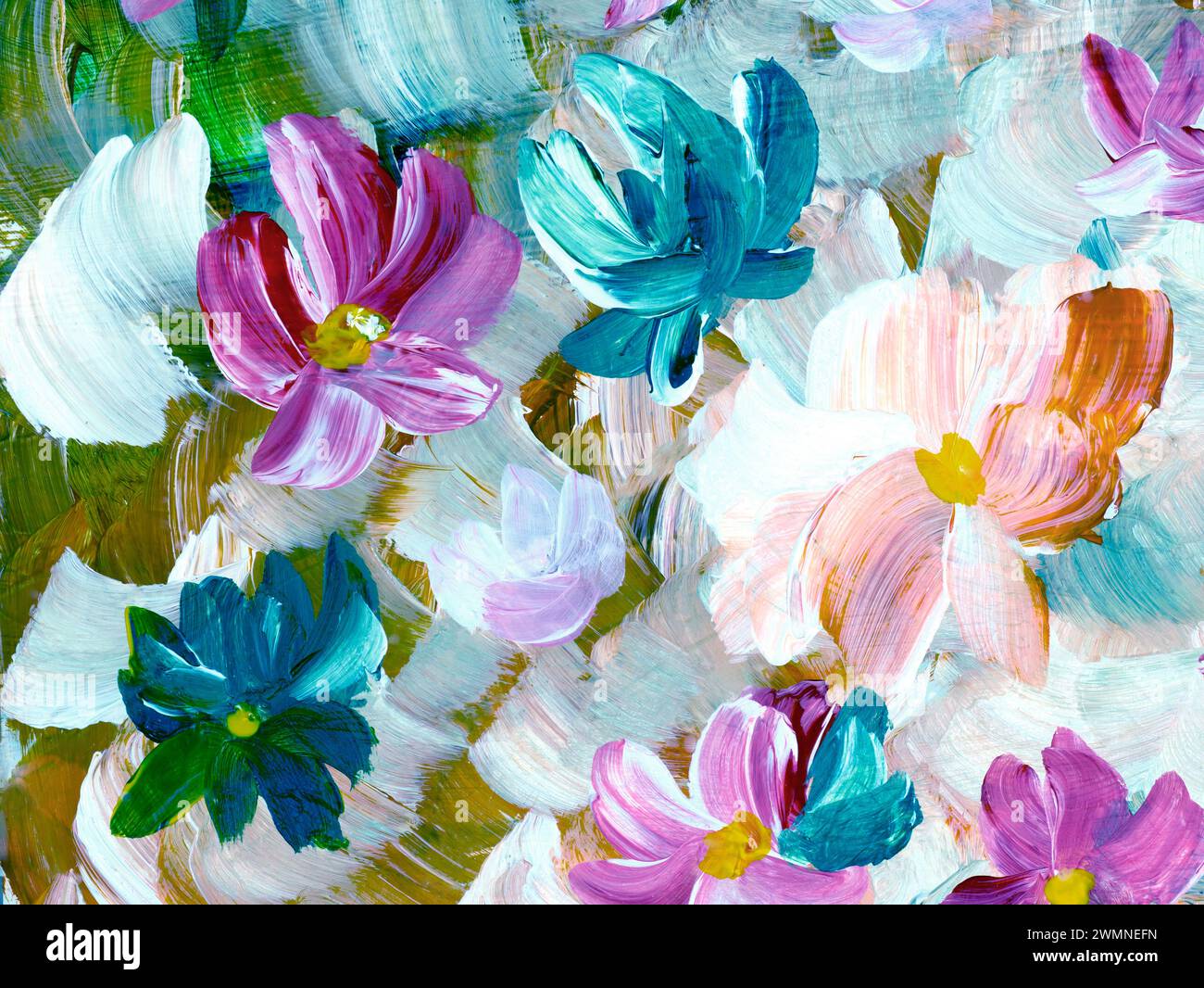 Abstract flowers, original hand drawn, impressionism style, color ...