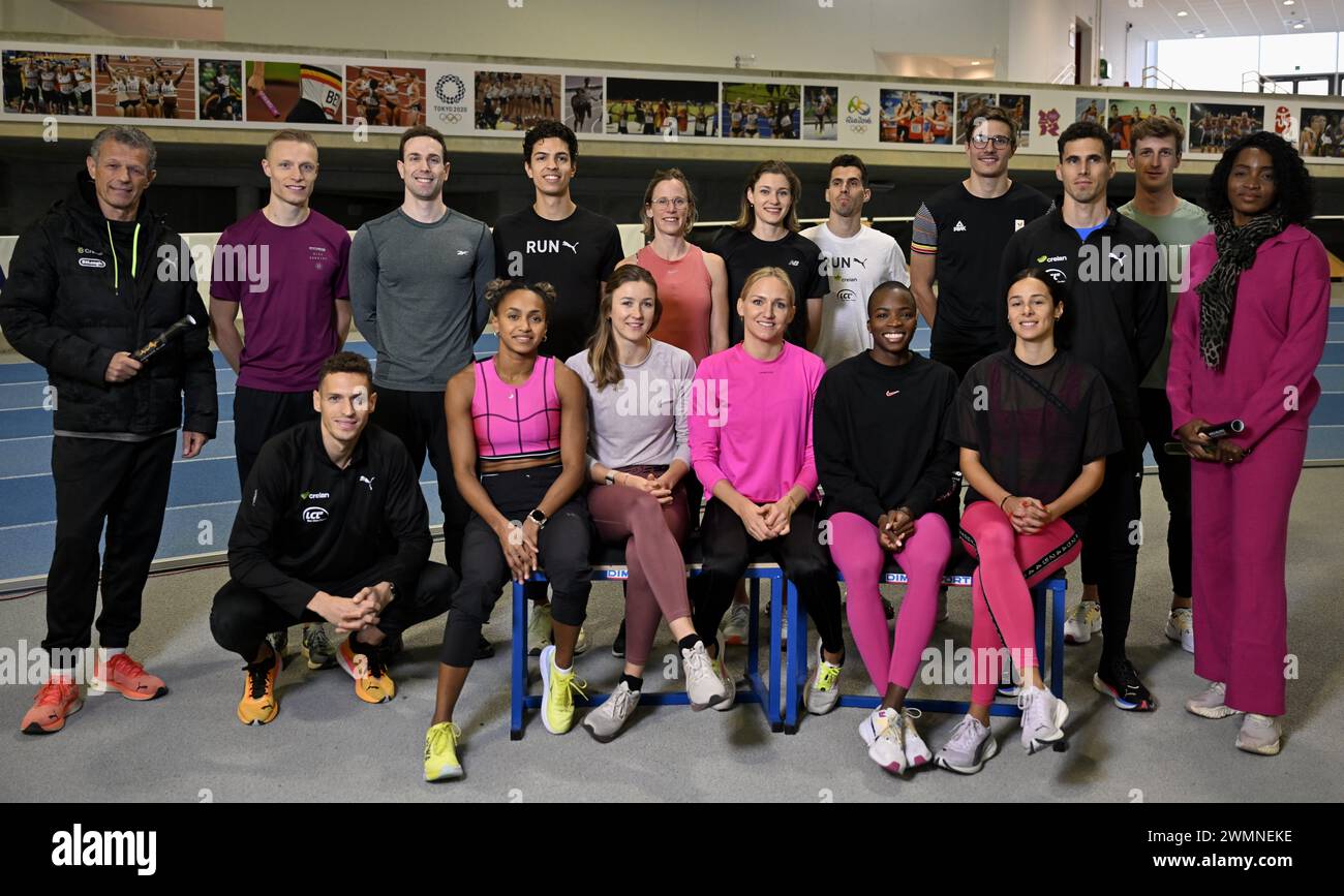 Louvain La Neuve, Belgium. 27th Feb, 2024. Athletes and coaches pose ...