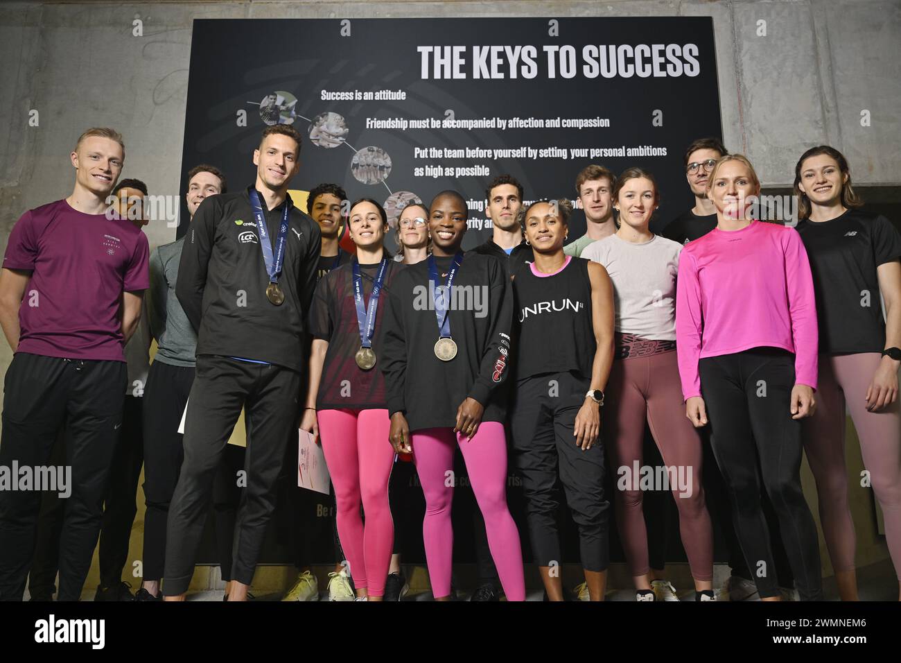 Louvain La Neuve, Belgium. 27th Feb, 2024. Athletes and coaches pose ...