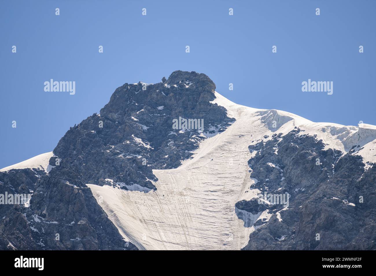 The Ortler Alps near Stelvo Pass on a sunny day in summer, blue sky ...