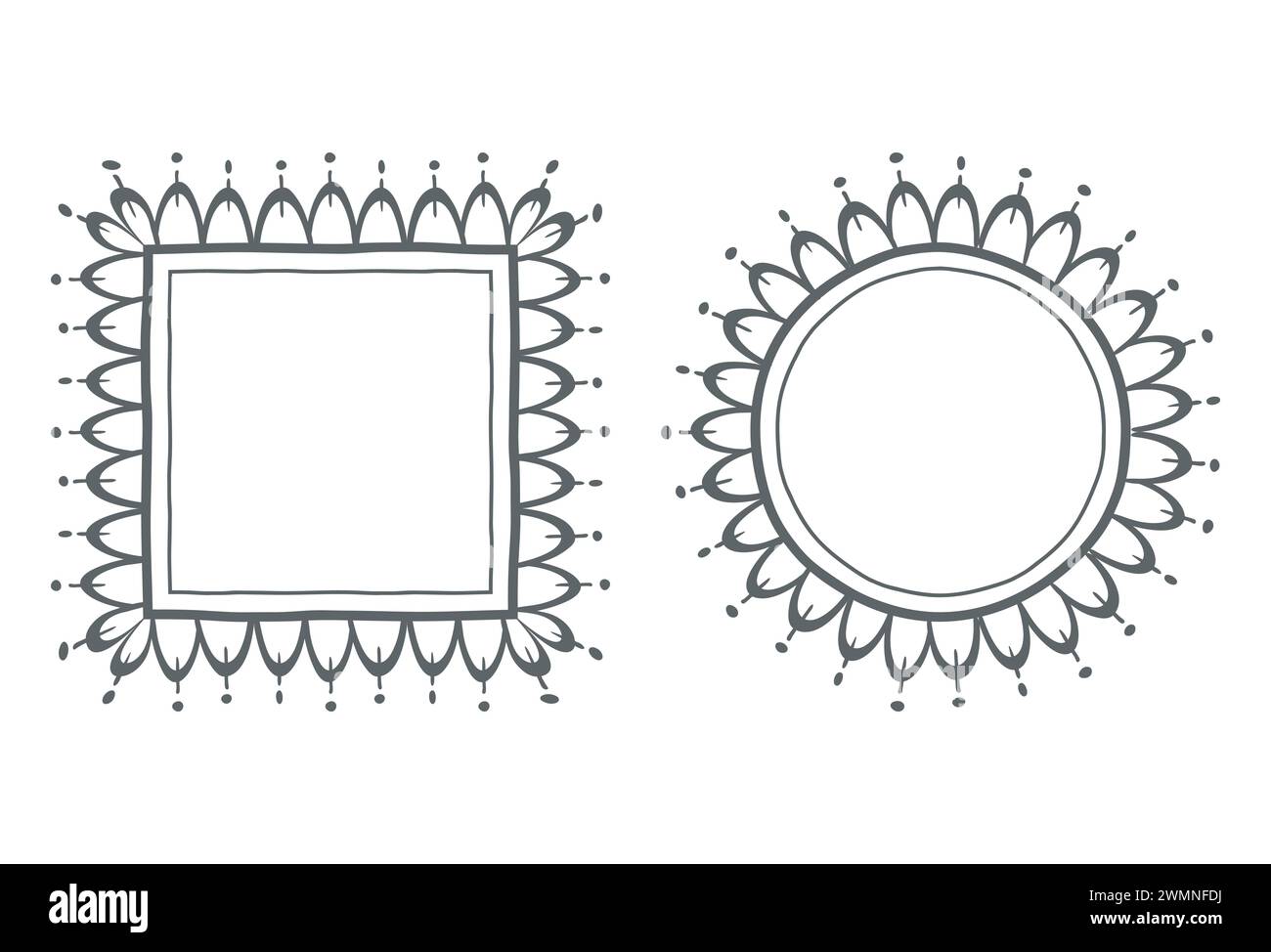 Frames outline set. Hand drawn decorative doodle ornament, ink brush ...