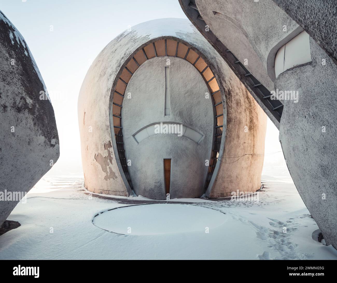 modernist styled building of Kyiv Crematorium that looks like polar ...