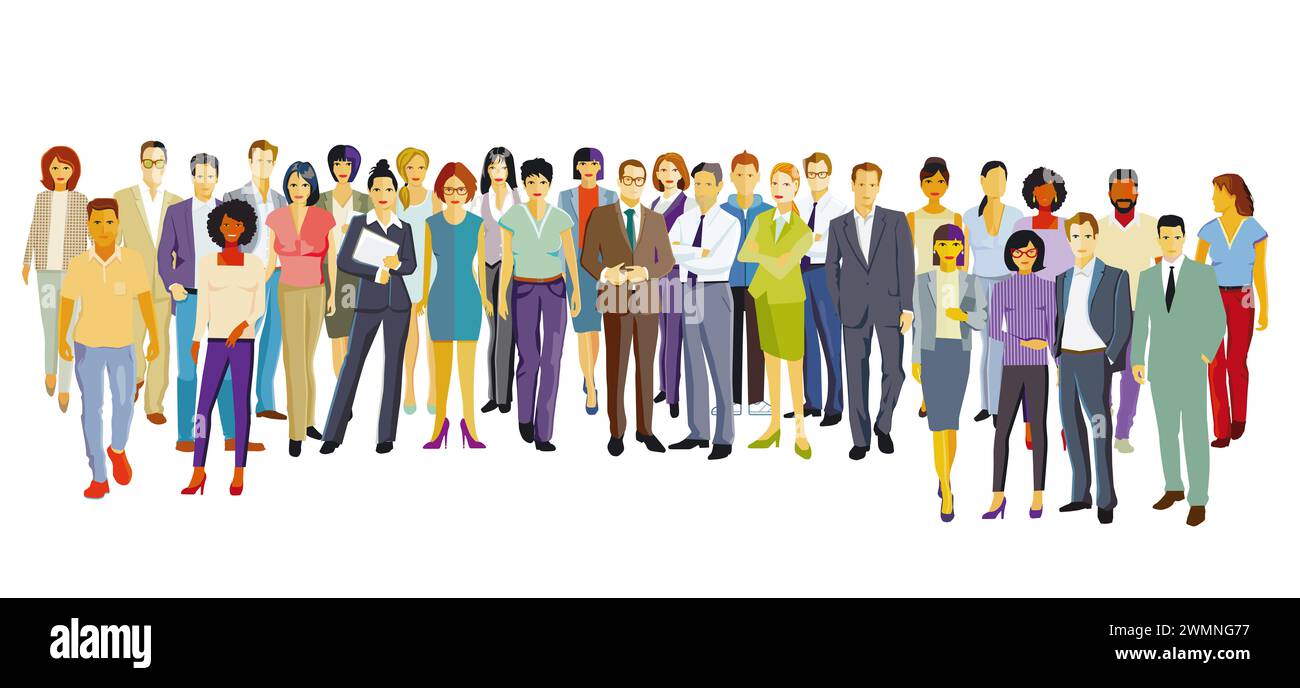 A large group of people together, isolated on white background ...