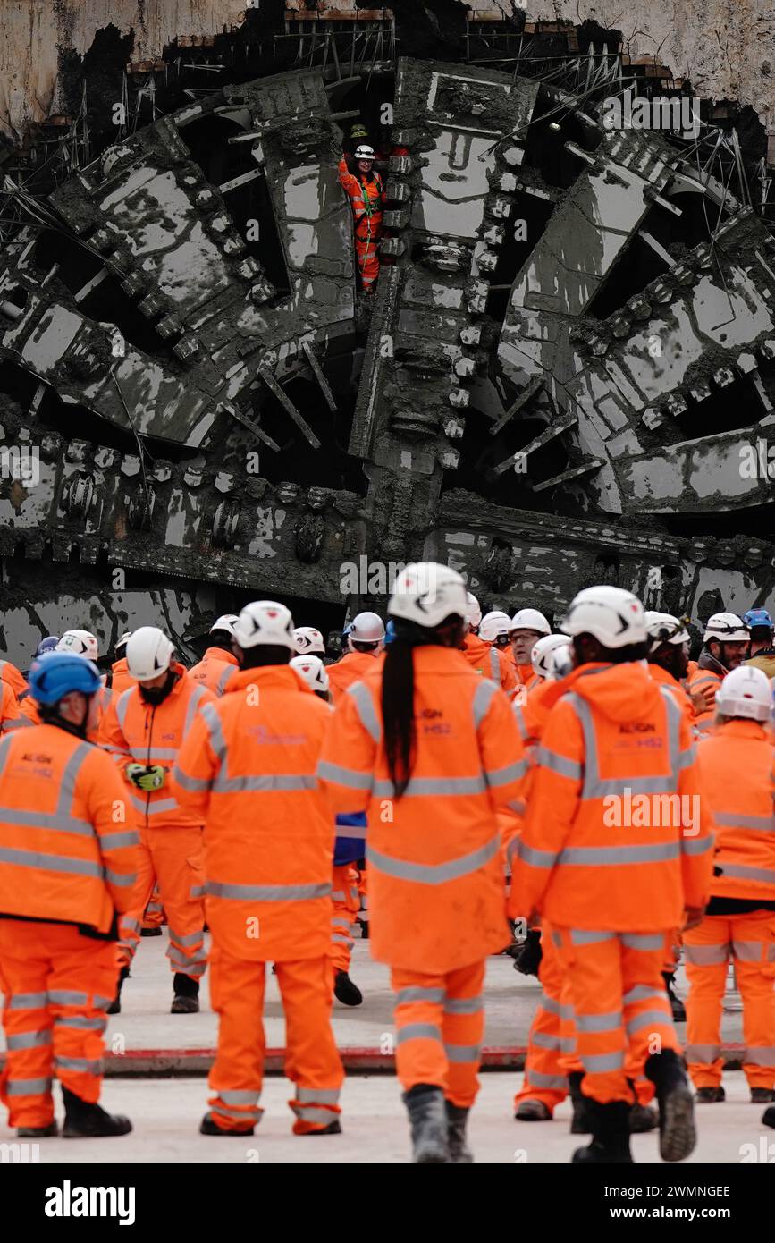 Members of the Tunnel Boring Team look out after digging machine ...