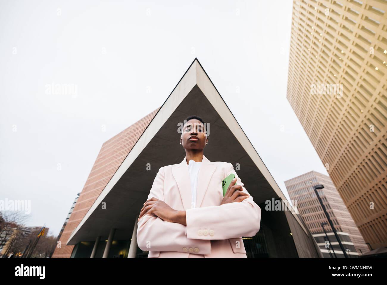 Low angle point of view portrait of a young beautiful african ...