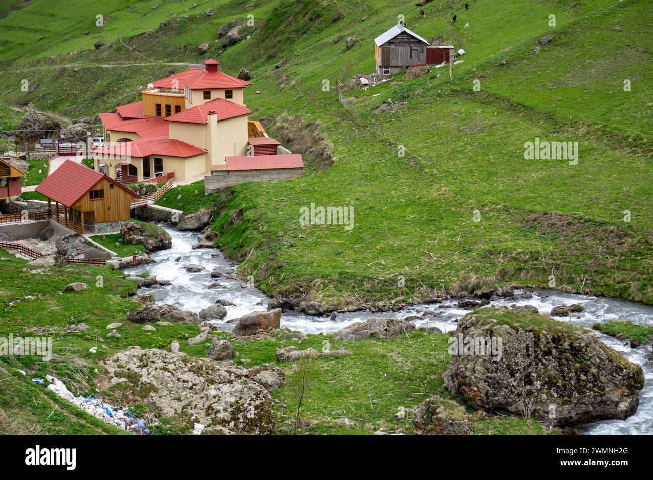 Picturesque mountain scene with a flowing stream Georgia Stock Photo ...