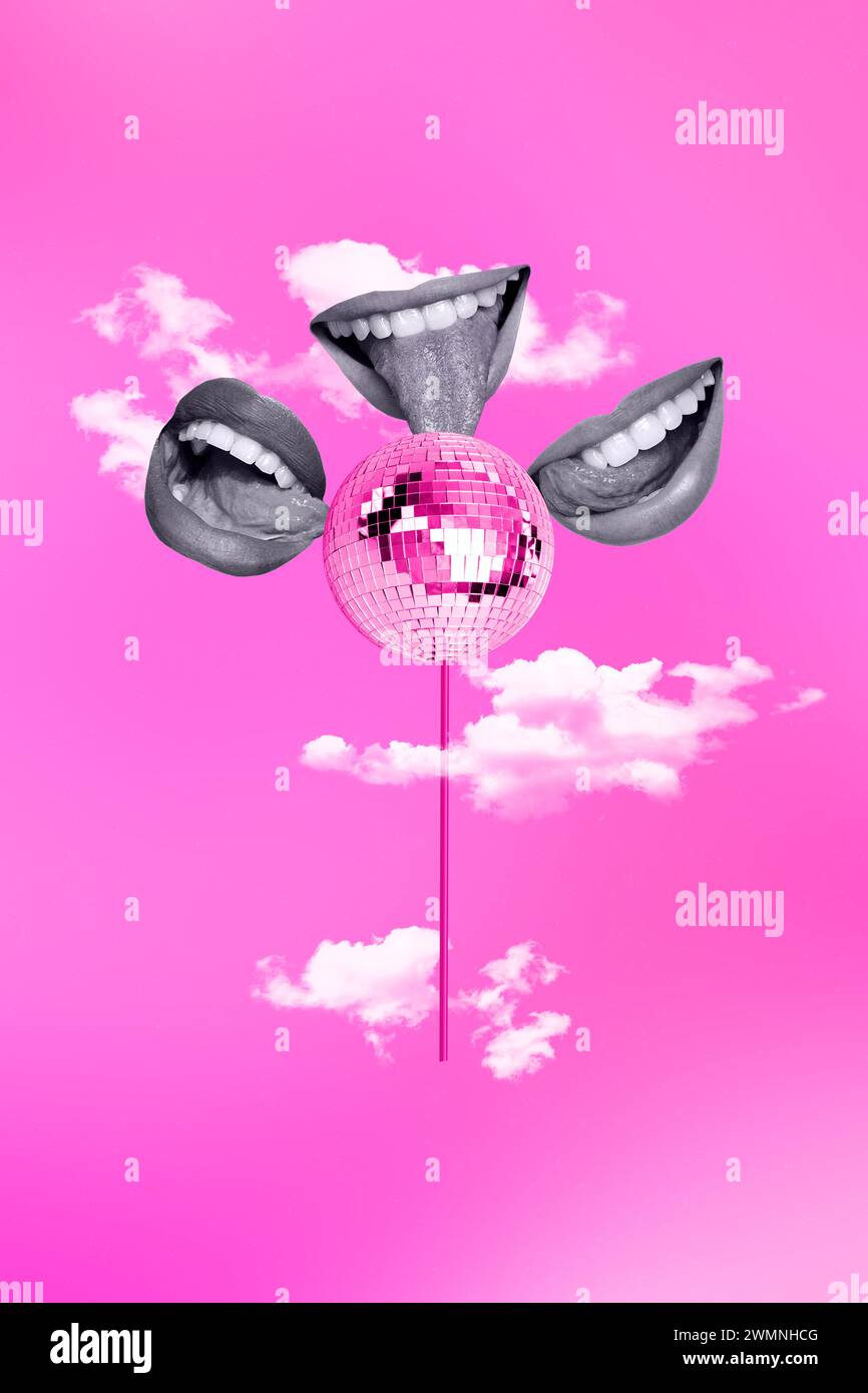 Vertical composite creative surrealistic photo collage of women tongs ... Vertical composite creative surrealistic photo collage of women tongs ...