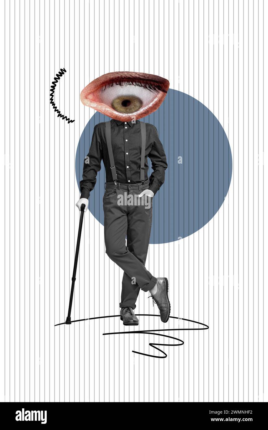 Vertical composite creative photo collage of headless man big eye ...
