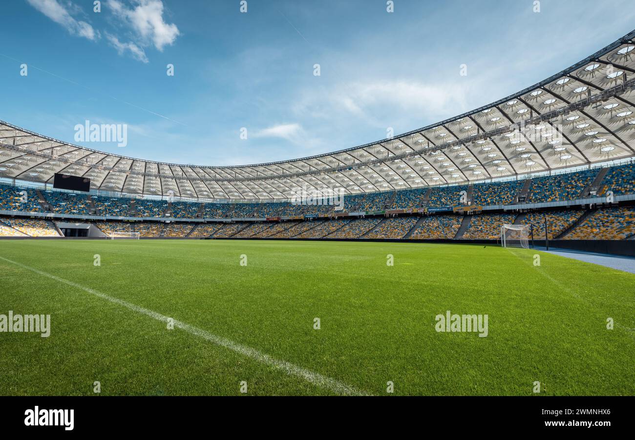 Olympic NSC stadium in Kyiv ( НСК Олімпійський ). Empty football field ...
