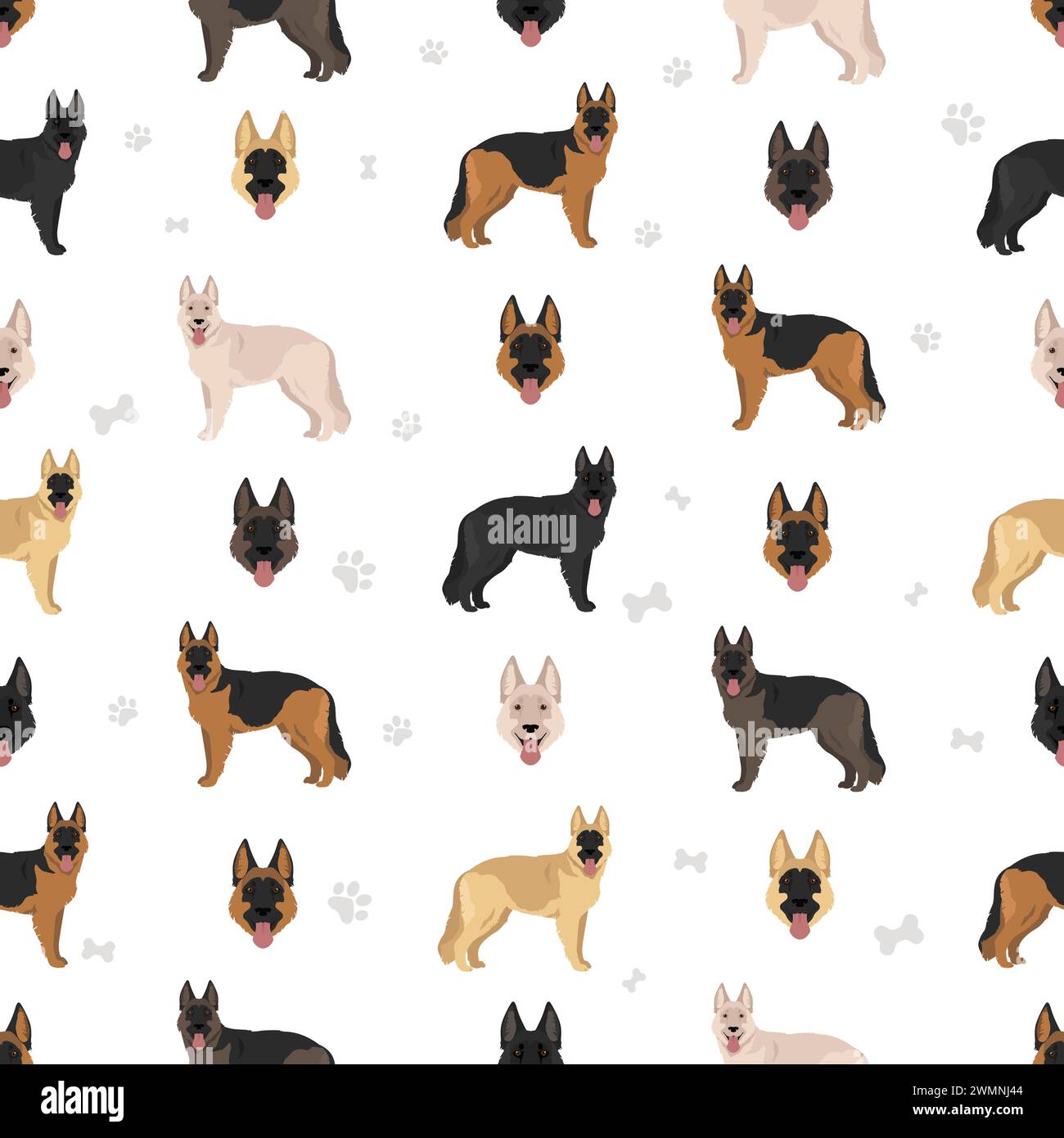 King Shepherd. Variety of German shepherd dog seamless pattern ...