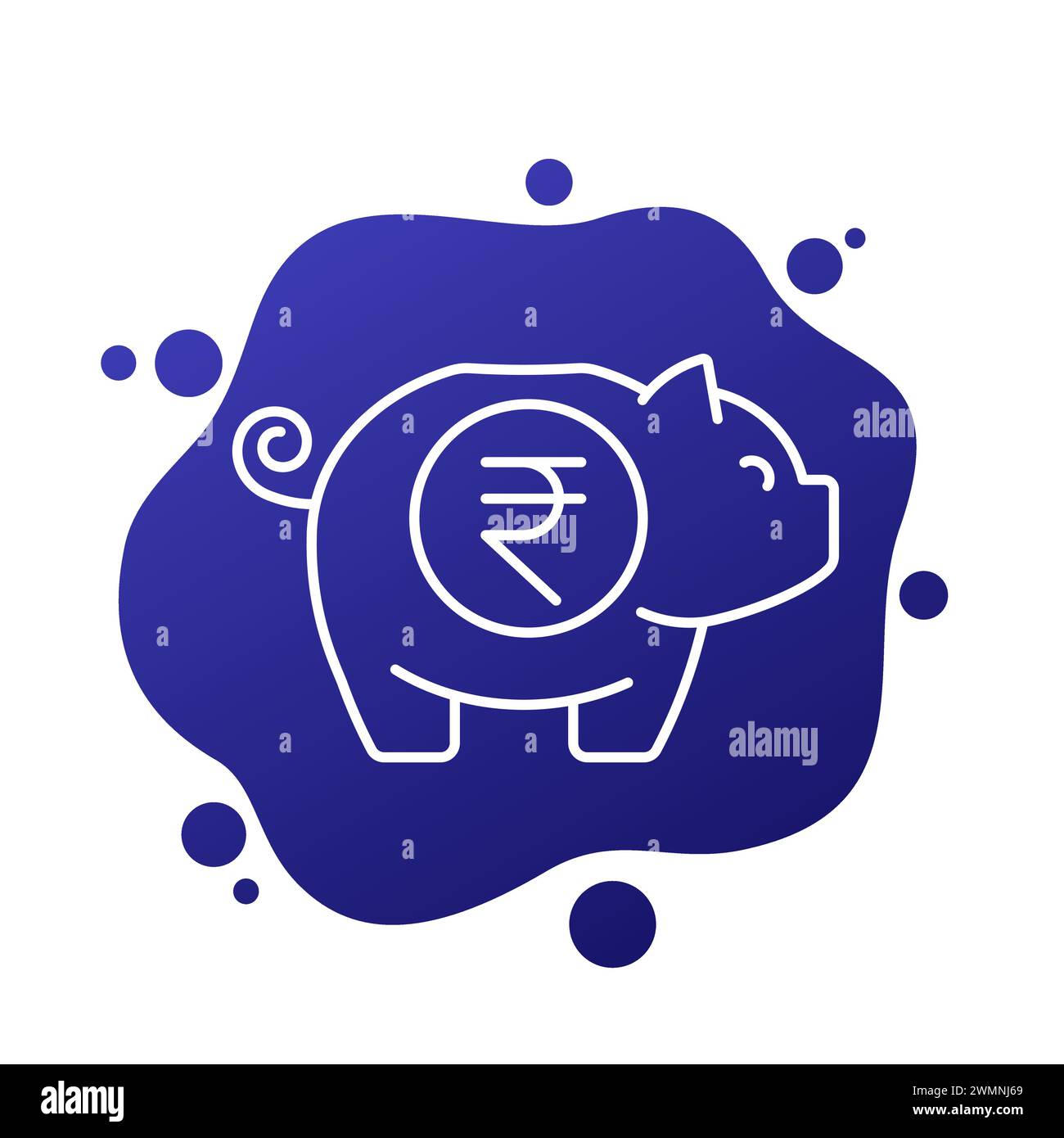 moneybox, piggy bank line icon with rupee, vector Stock Vector Image ...
