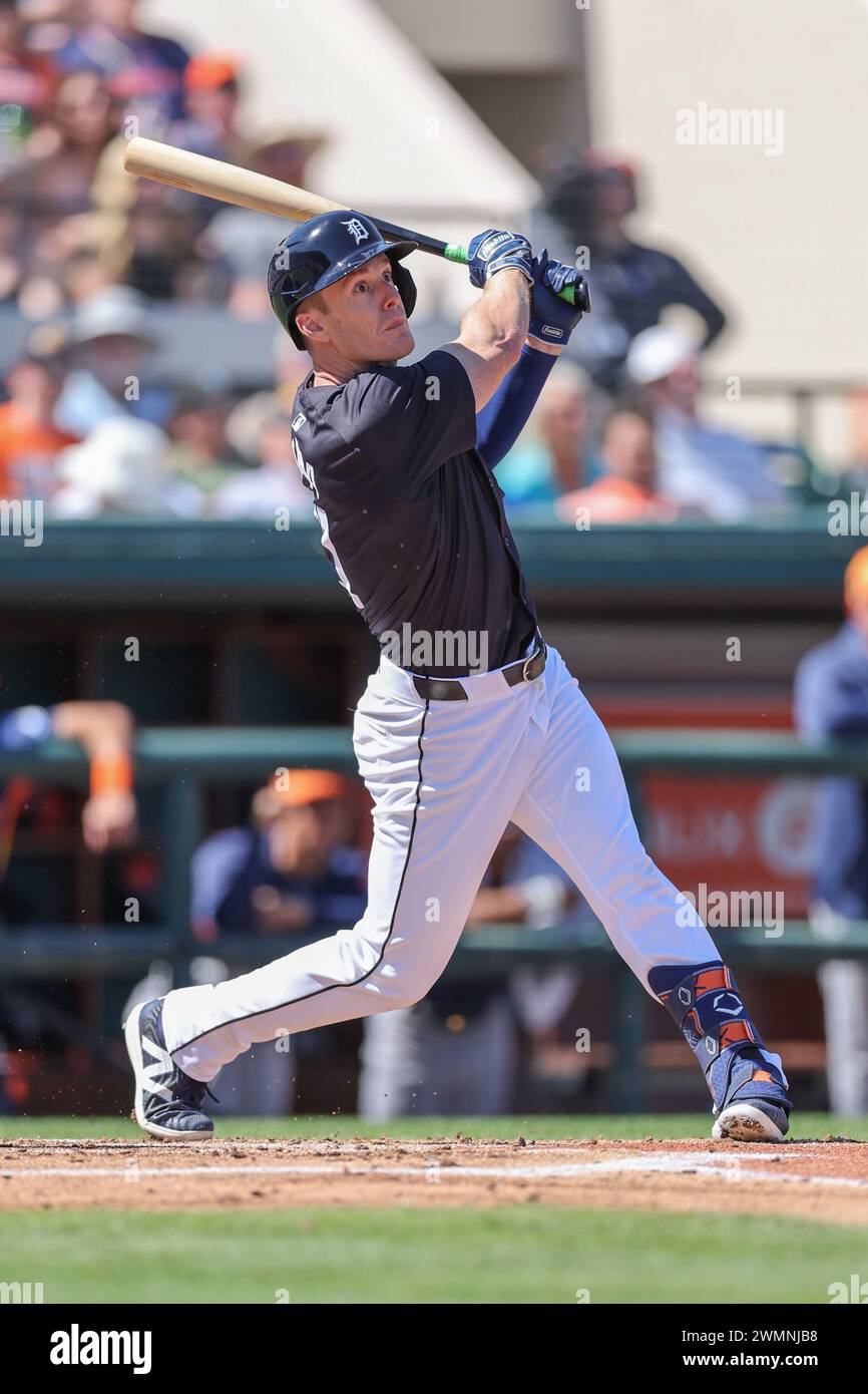 Lakeland FL USA; Detroit Tigers left fielder Mark Canha (21) hits a ...