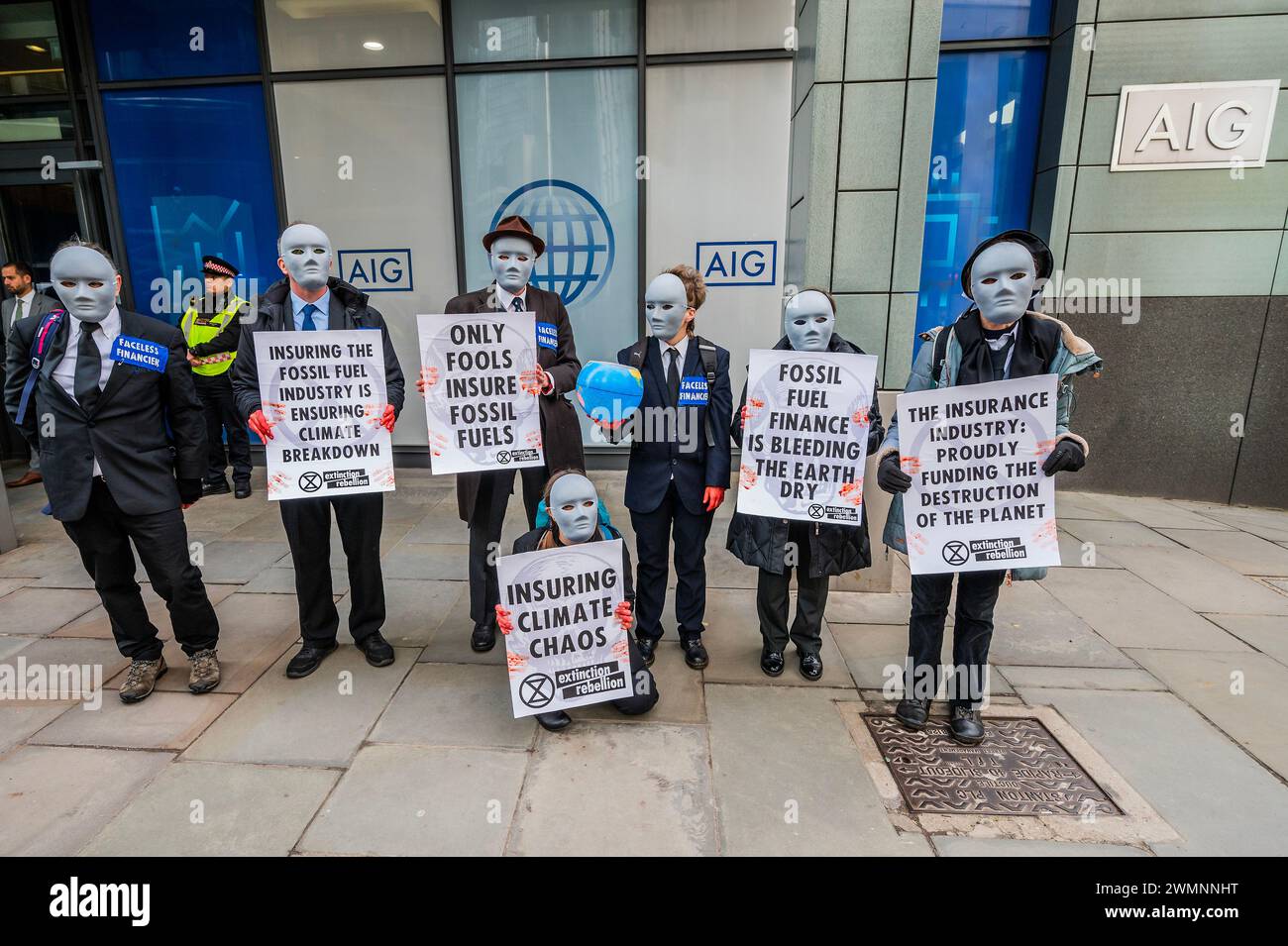 London, UK. 27th Feb, 2024. Faceless Financiers, with 'blood' on their ...