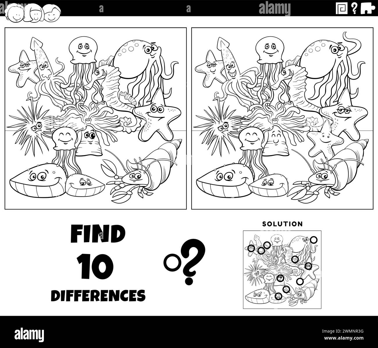 Seahorse jellyfish marine illustration Black and White Stock Photos ...