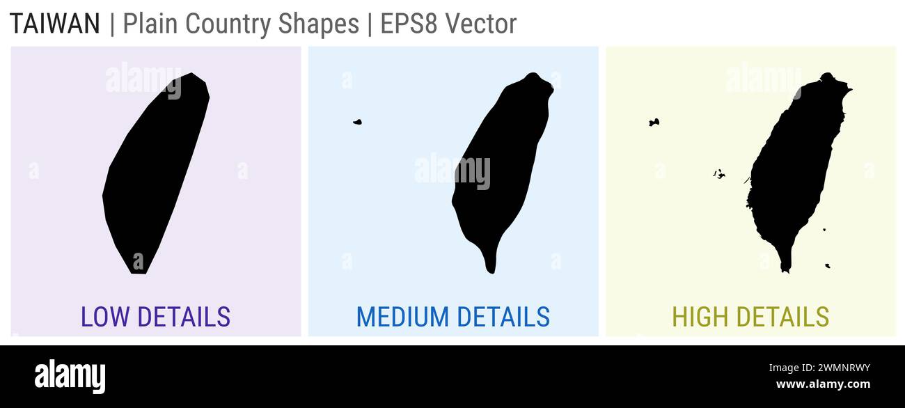 Taiwan - plain country shape. Low, medium and high detailed maps of ...