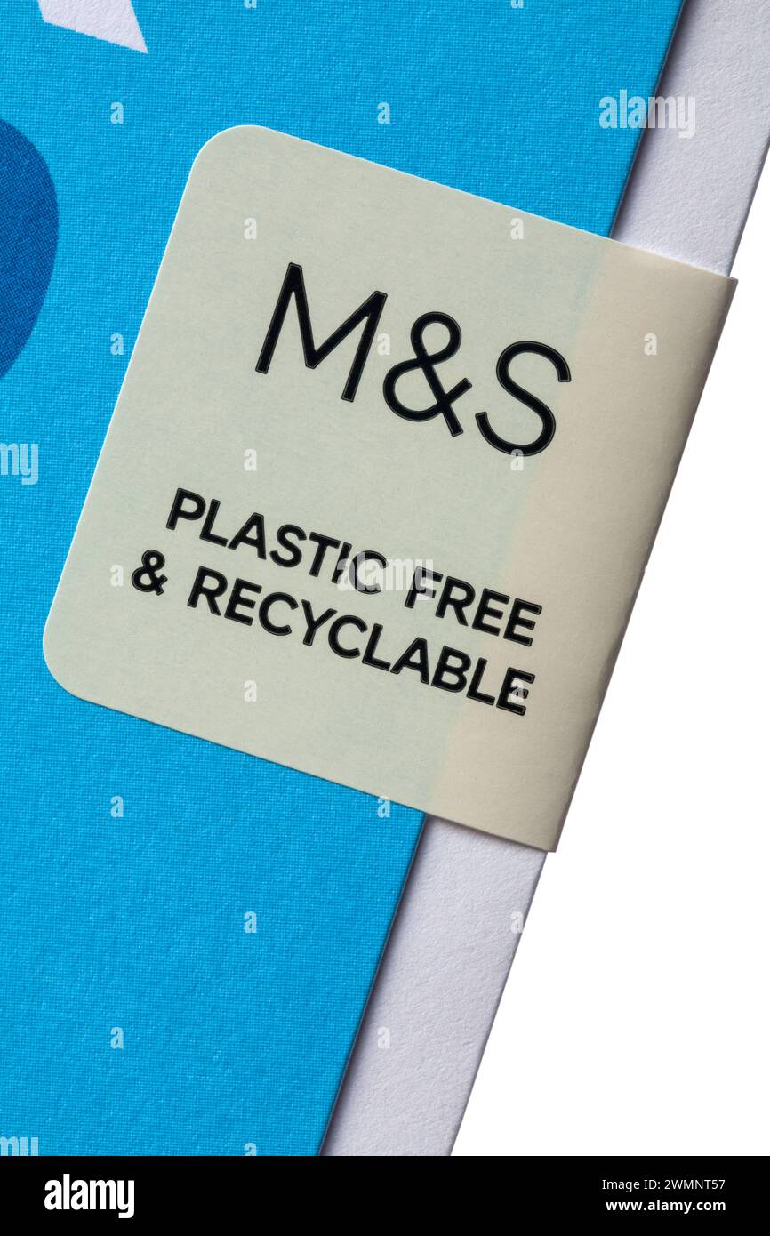 M&S Plastic Free & Recyclable sticker stuck around greetings card to ...