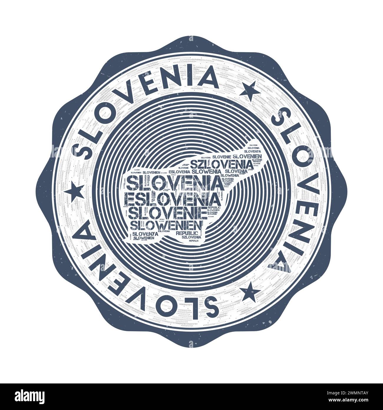 Slovenia seal. Country round logo with shape of Slovenia and country ...