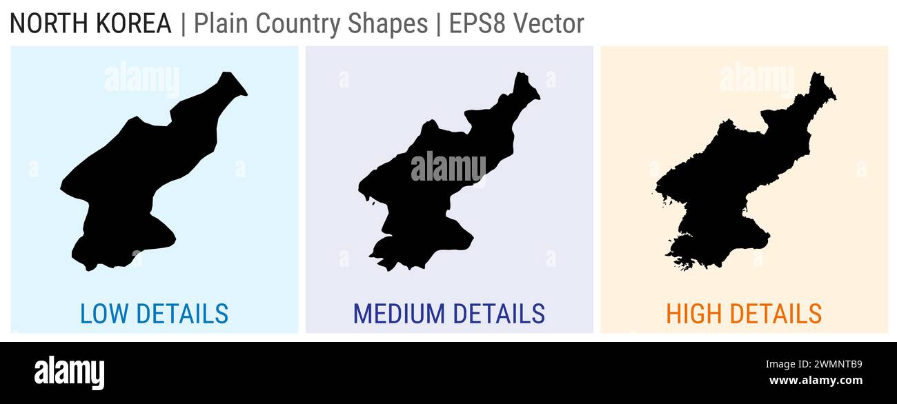 North Korea - plain country shape. Low, medium and high detailed maps ...