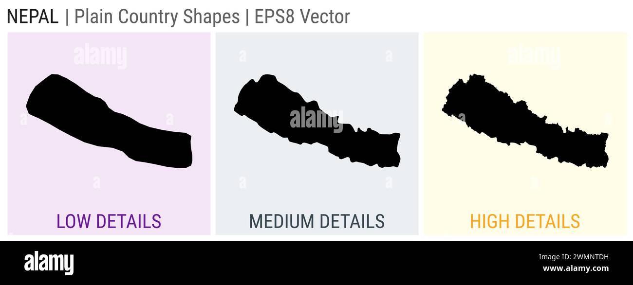 Nepal - plain country shape. Low, medium and high detailed maps of ...