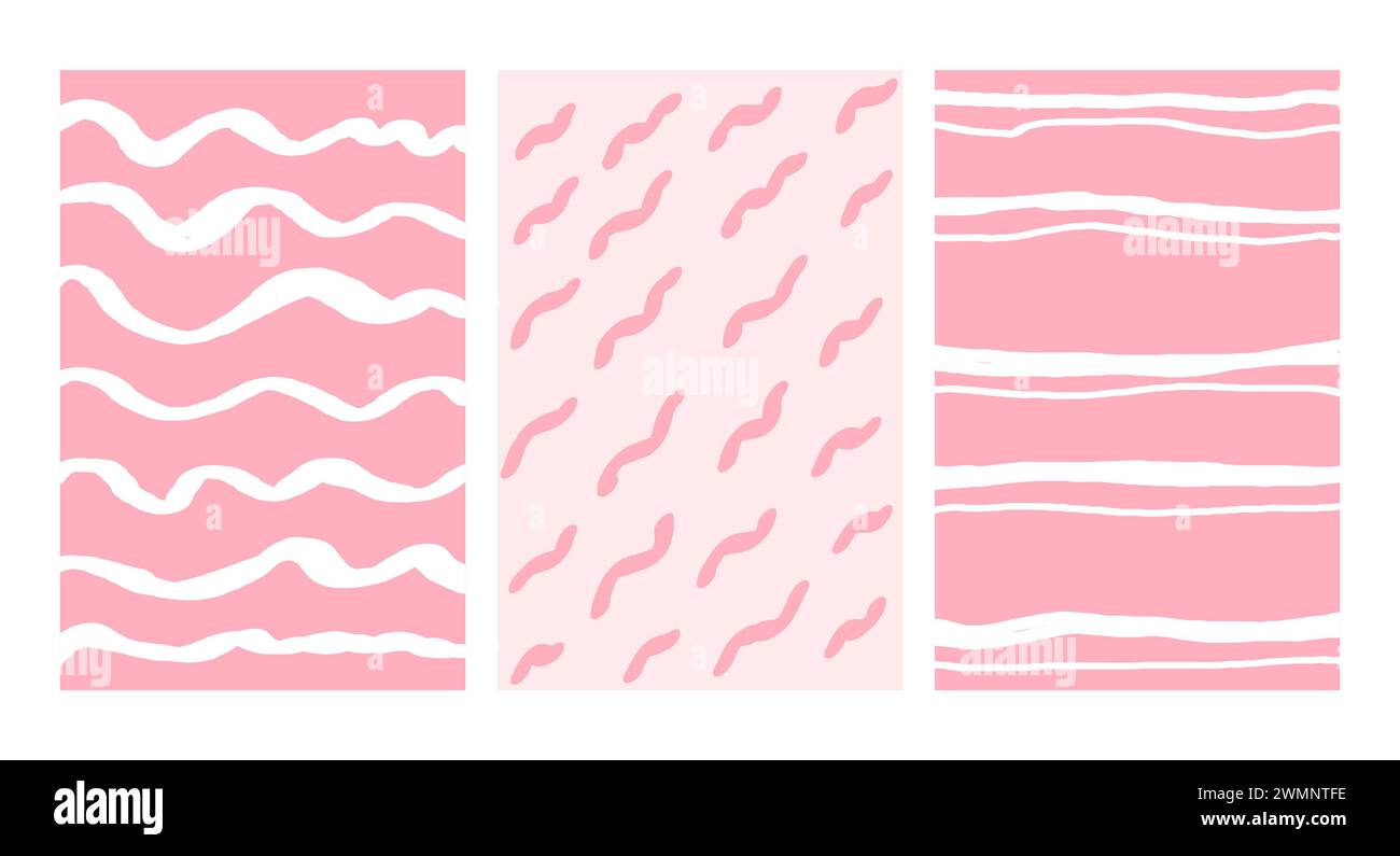 Simple Geometric Hand Drawn Irregular Patterns. Pink Doodle Striped ...