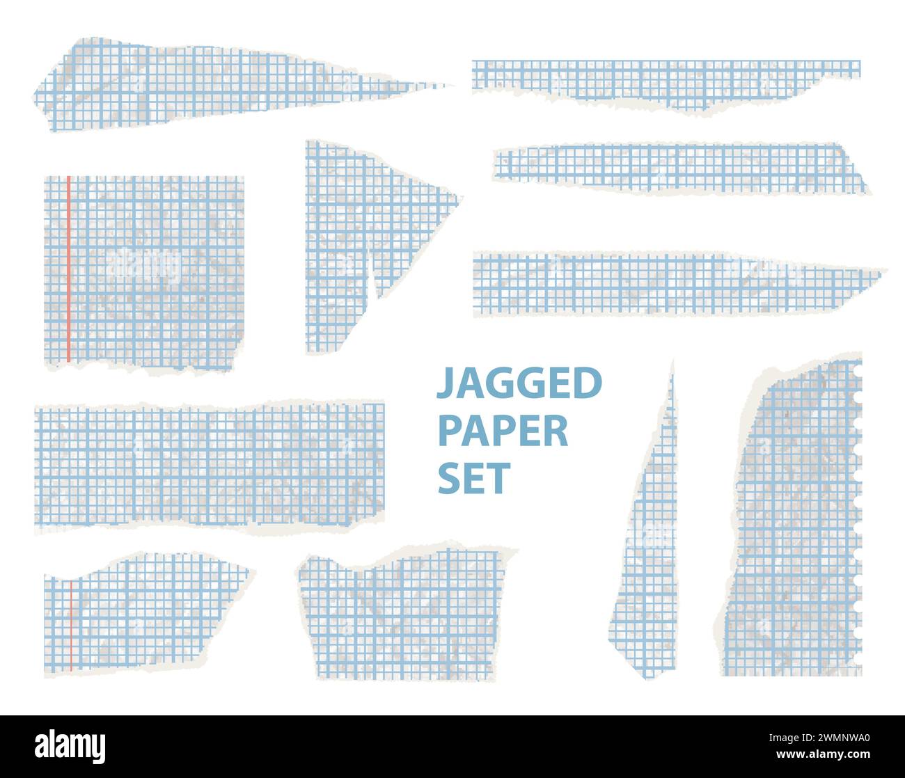 Torn ripped notebook papers, Cut sheets with square grid, cutout ...