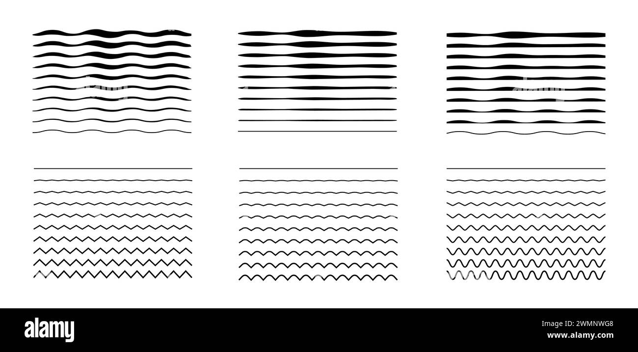Set of wavy curves and zigzag intersecting horizontal strokes ...