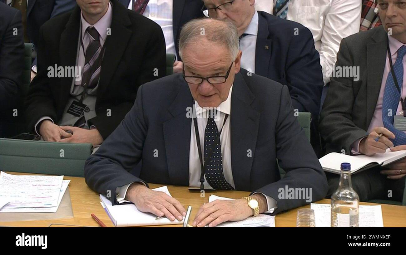 Former Post Office chairman Henry Staunton, giving evidence to the ...