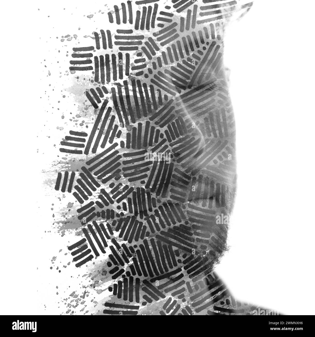 A graphical paintography portrait of a man in double exposure Stock ...