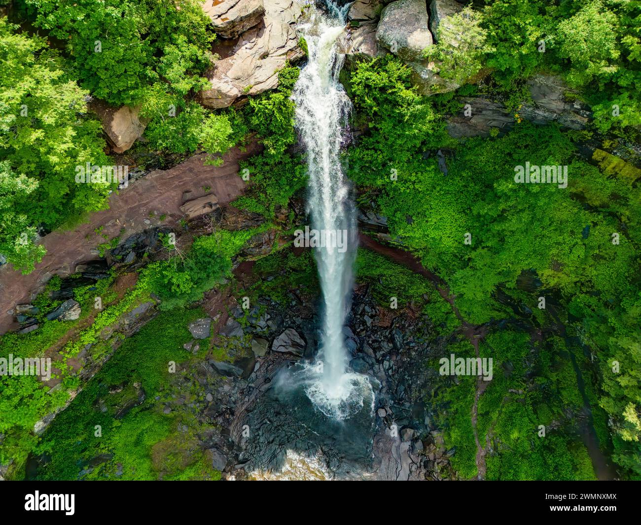 Elevated view drone photography of Kaaterskill Falls a two-stage ...