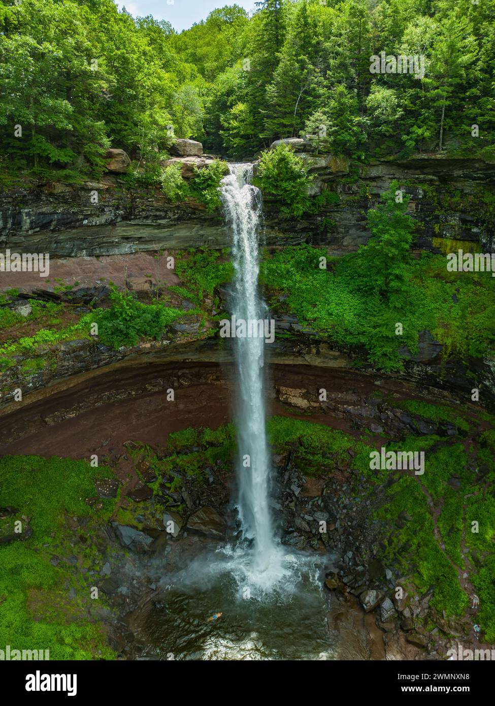 Elevated view drone photography of Kaaterskill Falls a two-stage ...