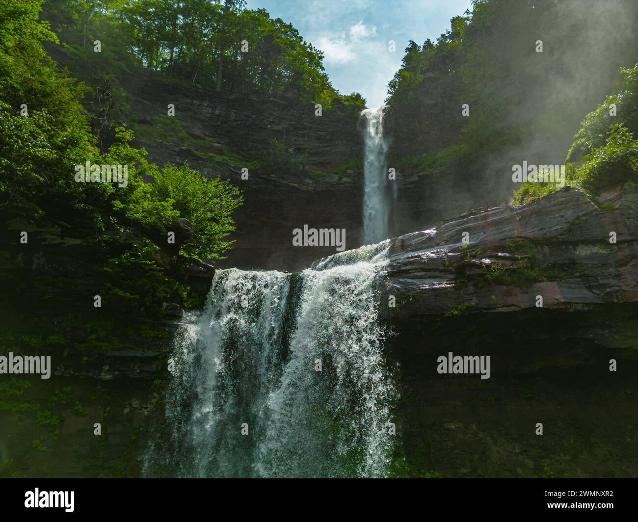 Elevated view drone photography of Kaaterskill Falls a two-stage ...
