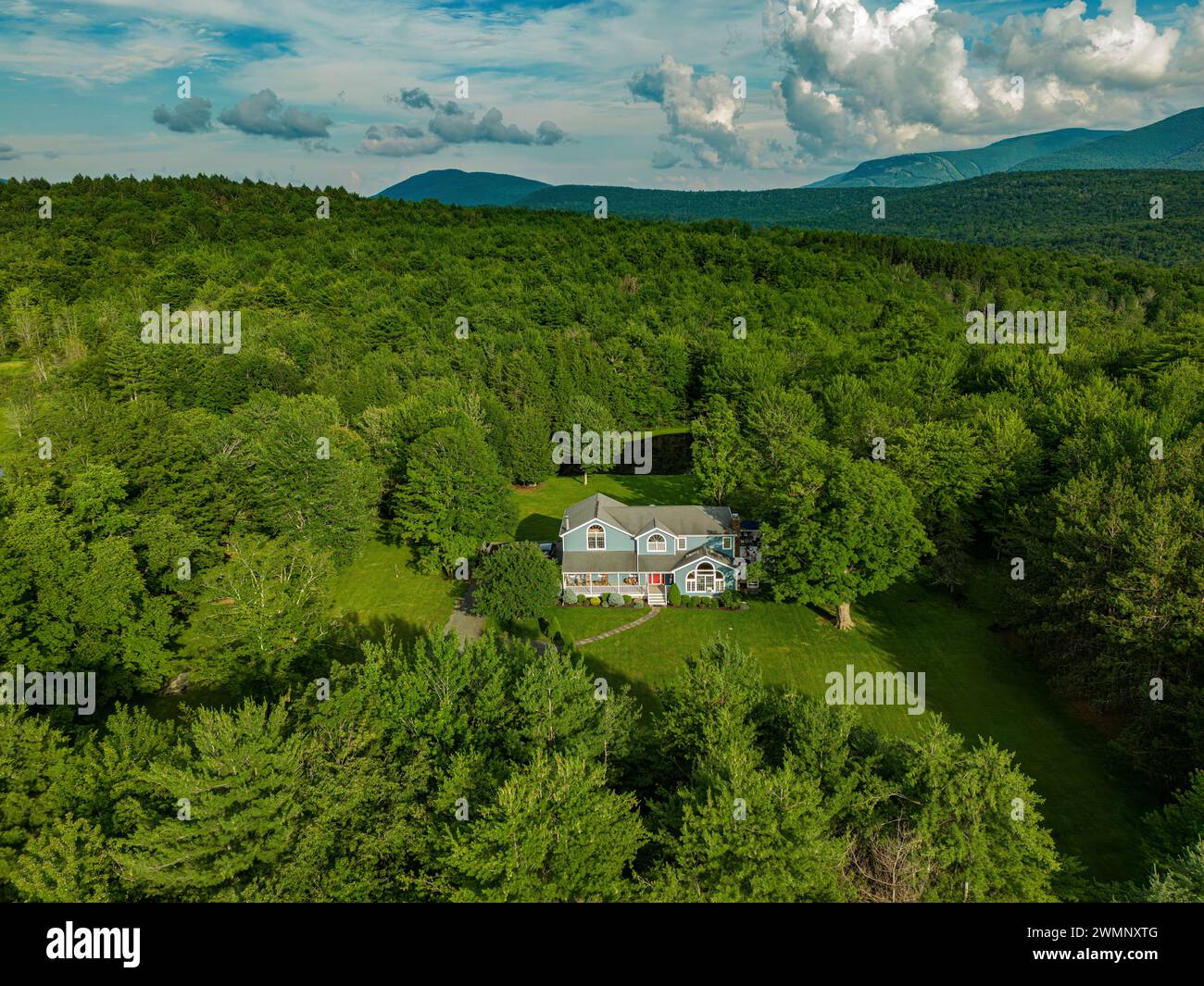 Elevated view drone photography of a Vacation Home at Kaaterskill Falls ...