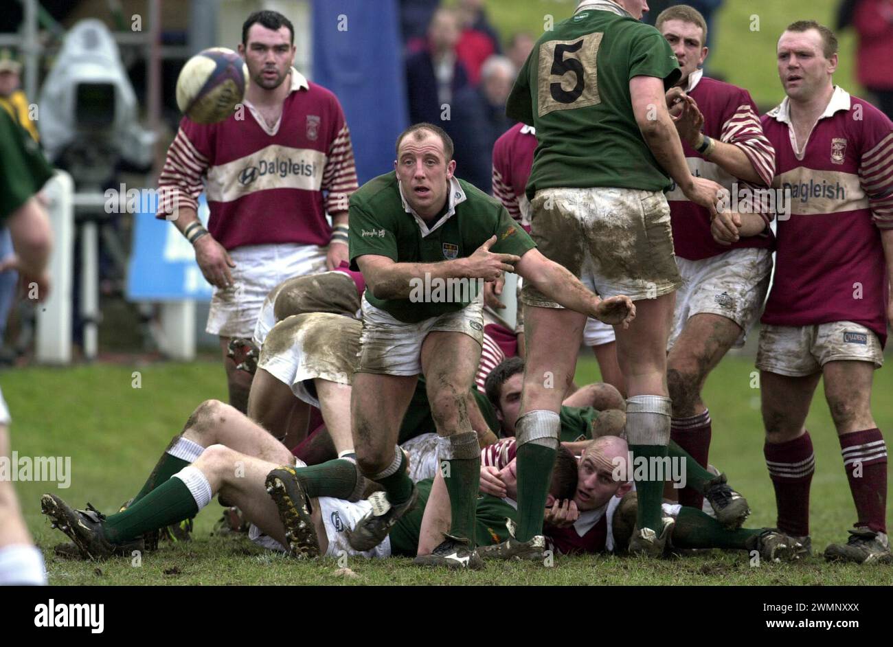 HAWICK V GALA, 10/3/01. Hawicks scrum half Kevin Reid feeds his backs ...